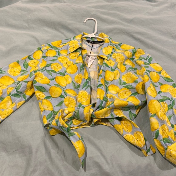 Zara | Tops | Zara Lemon Print Tiefront Blouse | Poshmark